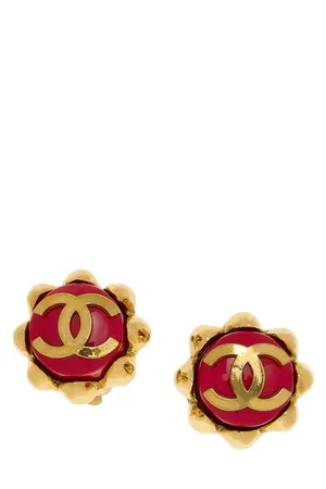 Chanel Cc Clip-on Earrings - Red