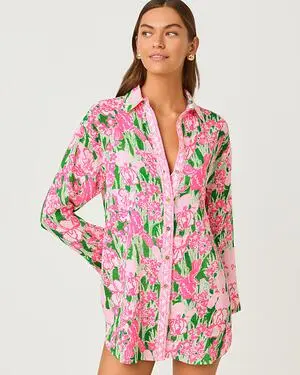 LILLY PULITZER Kwitney Long Sleeve Cotton Cover-up - Putting Green Hannah Engineered Coverup