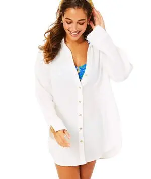 Lilly Pulitzer® Kwitney Long Sleeve Cotton Cover-up Resort White