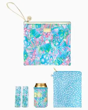 LILLY PULITZER Beach Day Pouch Blue Ibiza Aqua La Vista