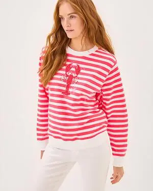 Lilly Pulitzer® Relaxed Cotton Sweatshirt - Cane Coral So Clawsome Embroidered Sweatshirt