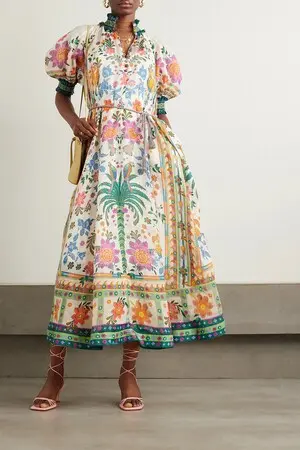 Zimmermann Ginger Swing Belted Floral-print Ramie-voile Maxi Dress