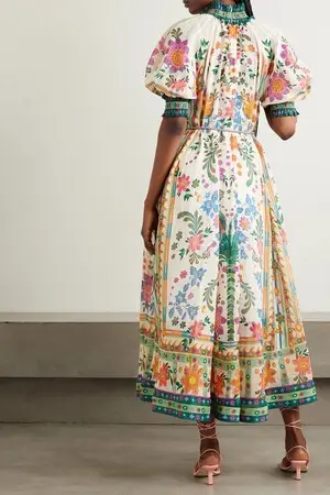 Zimmermann Ginger Swing Belted Floral-print Ramie-voile Maxi Dress