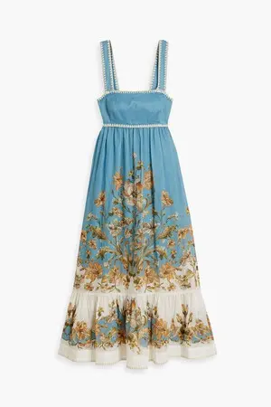 Zimmermann Tiered Floral-print Ramie Midi Dress