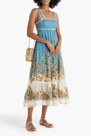 Zimmermann Tiered Floral-print Ramie Midi Dress