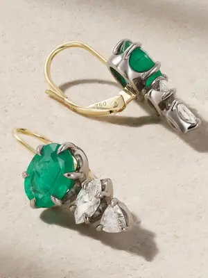 sorellina - Sorellina Rhodium-plated 18-karat Gold, Emerald And Diamond Earrings