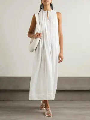 Bondi Born Nikko Pleated Organic Linen Maxi Dress