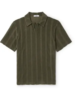 Mr P. Striped Cotton-terry Polo Shirt - Green