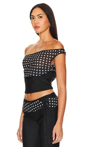 FAIT PAR FOUTCH Remi Mesh Top With Ribbed Hem
