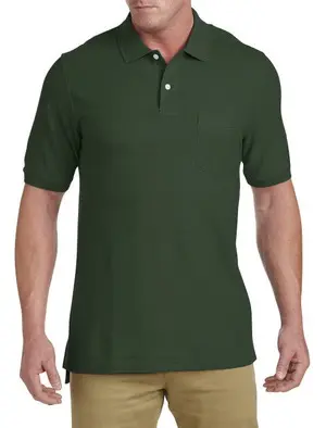 HARBOR BAY BY DXL Big & Tall Pocket Piqué Polo Shirt Mountain View Grn