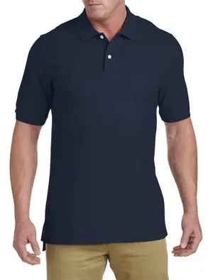 HARBOR BAY BY DXL Big & Tall Pocket Piqué Polo Shirt - Navy