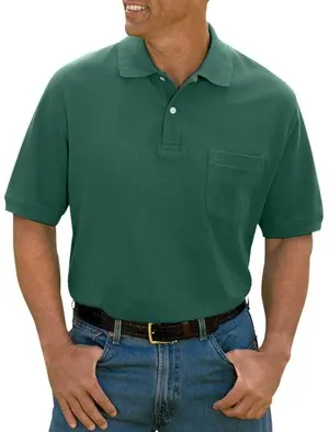 HARBOR BAY BY DXL Big & Tall Pocket Piqué Polo Shirt Trekking Green Hthr