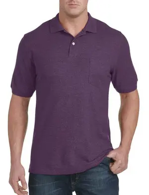 HARBOR BAY BY DXL Big & Tall Pocket Piqué Polo Shirt - Winetasting Heather