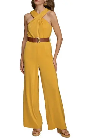 Donna Karan New York Belted Halter Jumpsuit - Golden Yellow