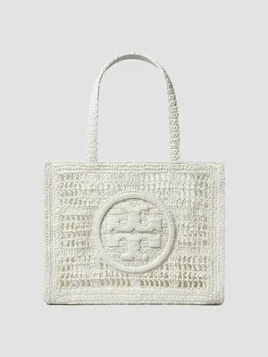 Tory Burch Ella Crochet Straw Tote Bag - White