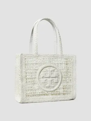 Tory Burch Ella Crochet Straw Tote Bag - White