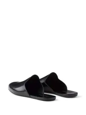 Prada Logo-embossed Leather Slippers - Black