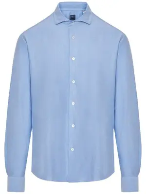 Fedeli Ong-sleeve Poplin Shirt - Blue