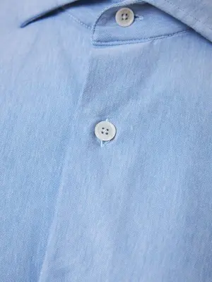 Fedeli Ong-sleeve Poplin Shirt - Blue