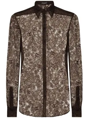 Dolce & Gabbana Chantilly Lace Semi-sheer Shirt - Brown