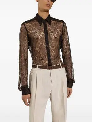 Dolce & Gabbana Chantilly Lace Semi-sheer Shirt - Brown