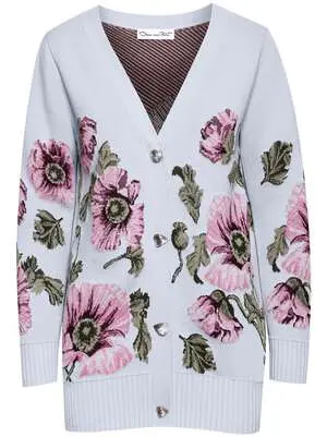 Oscar De La Renta Floral Jacquard Cardigan - Blue