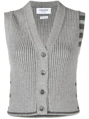 Thom Browne 4-bar Stripe Intarsia-knit Vest - Grey