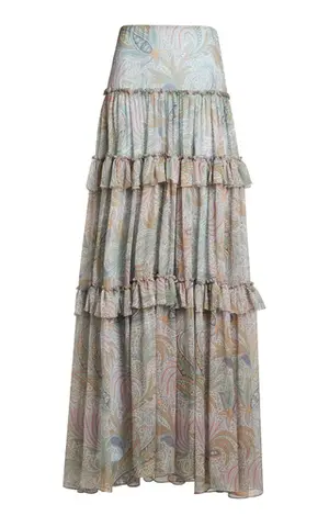 Etro Tiered Silk Maxi Skirt Multi