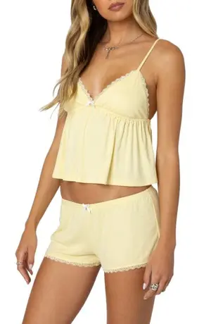 EDIKTED Buffy Lace Trim Crop Babydoll Camisole - Yellow