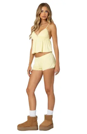 EDIKTED Buffy Lace Trim Crop Babydoll Camisole - Yellow