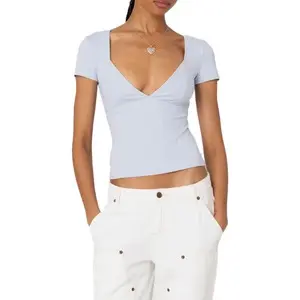 EDIKTED Katia V-neck Top - Light Blue