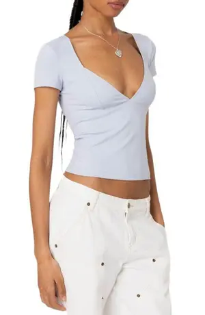 EDIKTED Katia V-neck Top - Light Blue