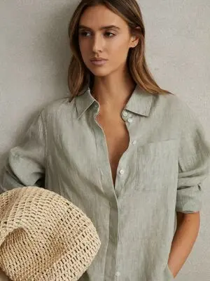REISS Reiss Belle Linen Shirt Sage