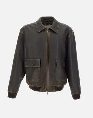GOLDEN GOOSE Louis Aviator Dark Leather Jacket