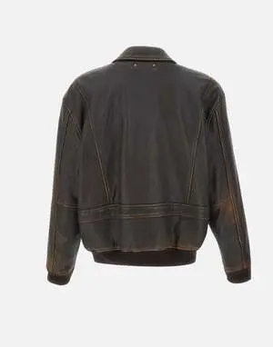 GOLDEN GOOSE Louis Aviator Dark Leather Jacket