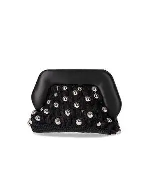 THEMOIRE Gea Straw Beaded Clutch - Black