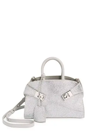 FERRAGAMO FERRAGAMO Strass Crystal Mini Top Handle Bag Perla