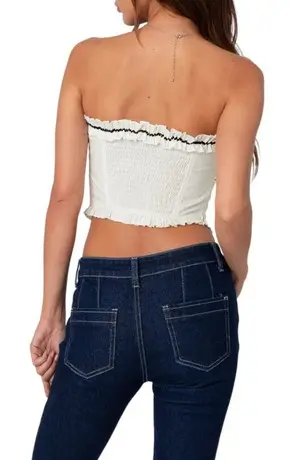 EDIKTED Coralie Ruffle Trim Corset Top