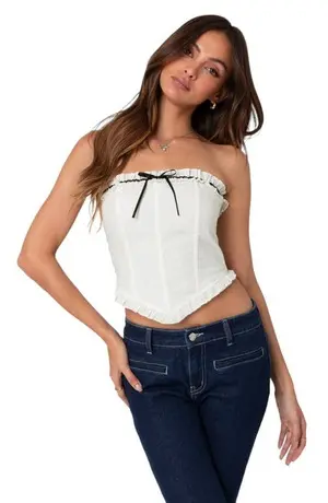 EDIKTED Coralie Ruffle Trim Corset Top