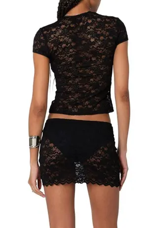 EDIKTED Kaori Stretch Lace T-shirt - Black