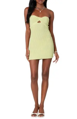 EDIKTED Strapless Twist Front Mini Sweater Dress