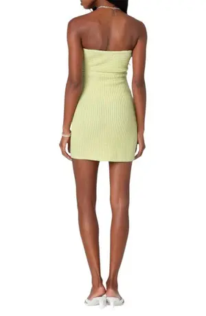 EDIKTED Strapless Twist Front Mini Sweater Dress