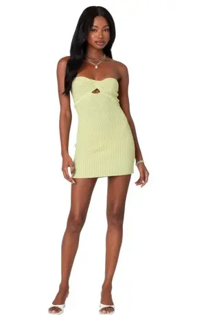 EDIKTED Strapless Twist Front Mini Sweater Dress