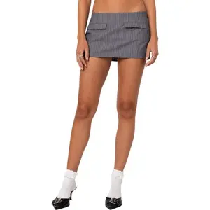 EDIKTED Magnolia Pinstripe Miniskirt - Gray