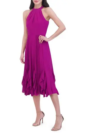Eliza J Halter Neck Pleated Cocktail Dress