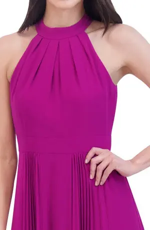 Eliza J Halter Neck Pleated Cocktail Dress