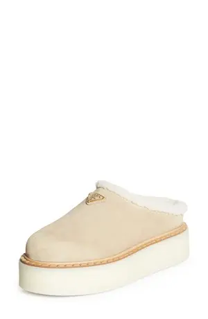 Prada Evolve Genuine Shearling Clog - Ecru