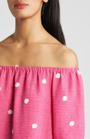 Loveappella Polka Dot Off-the-shoulder Top - Fuchsia