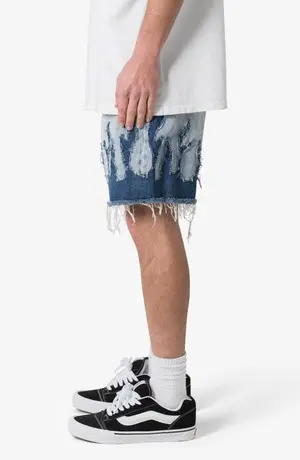 Mnml Flame Rip & Repair Denim Shorts - Blue
