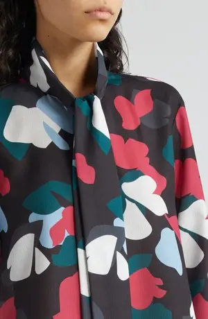 Emporio Armani Floral Tie Neck Crepe Shirt